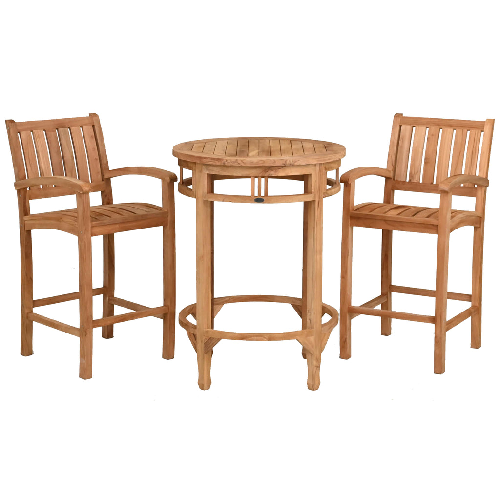 3 Piece Teak Wood Bistro Bar Set Including 32" Round Orleans Bar Table ...